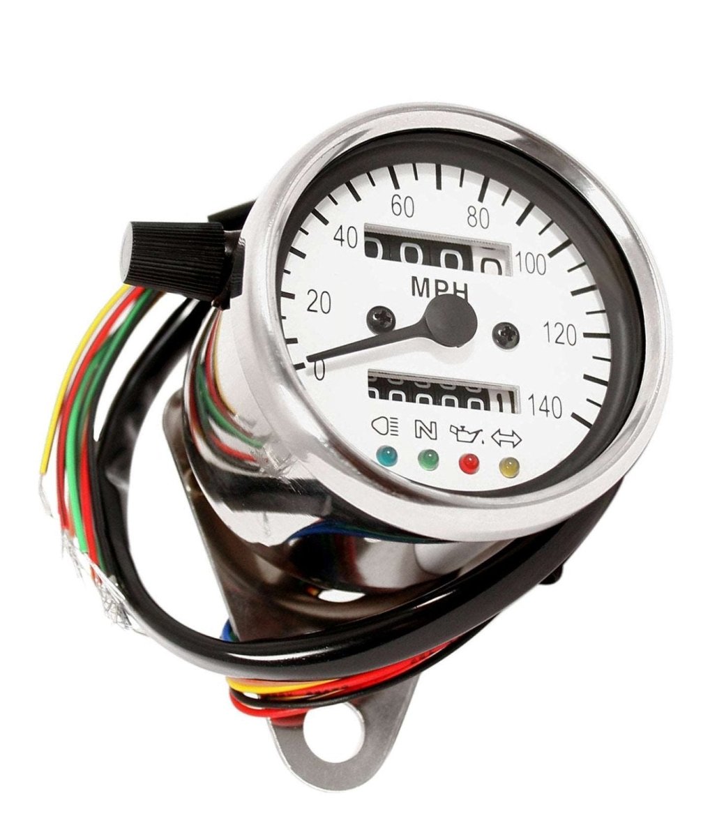 Deluxe Mini Custom Speedometer-MPH ~ White Face Plate - VintageCB750